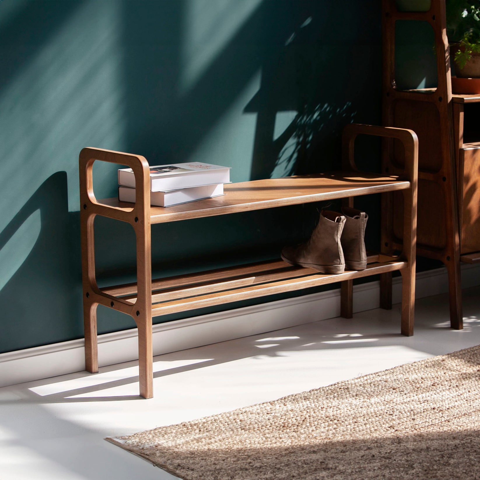 Handcrafted Mid-Century Bench: Entryway Shoe bench
