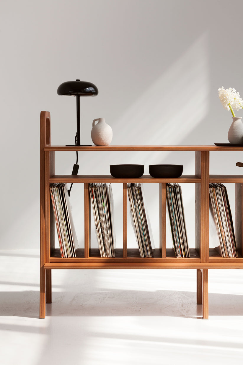 PwoodPro Record Storage Cabinet: Mid Century Modern Vinyl Organization