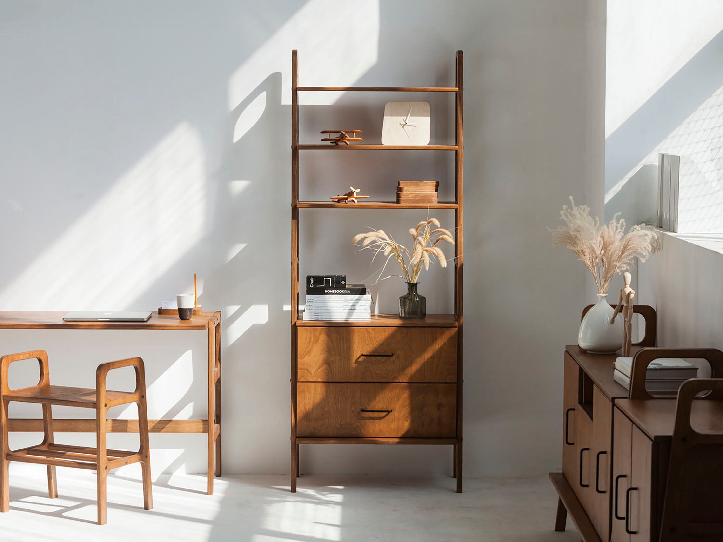 Timeless Mid-Century Modern Bookcase with Drawers