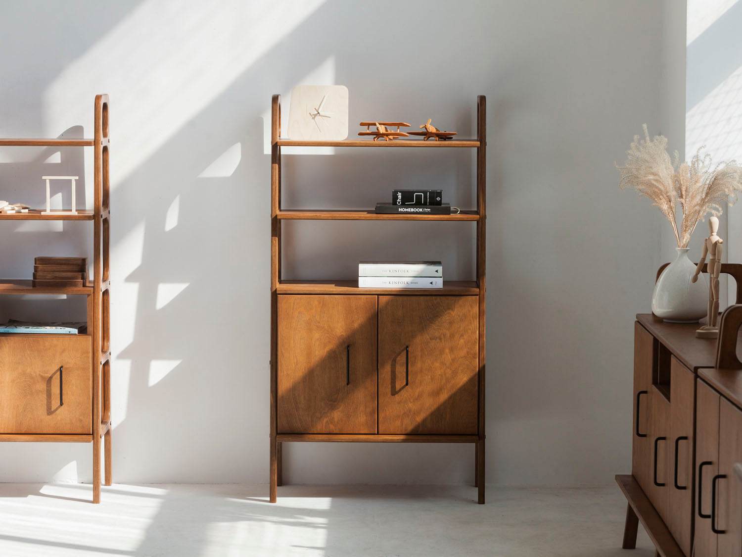 Minimalist Bookcase with Cabinet: Mid-Century Premium Craftsmenship
