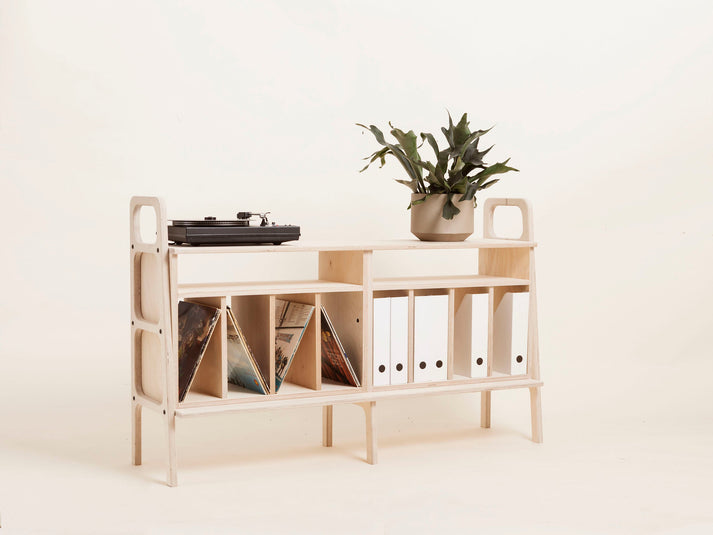 PwoodPro Record Storage Cabinet: Mid Century Modern Vinyl Organization
