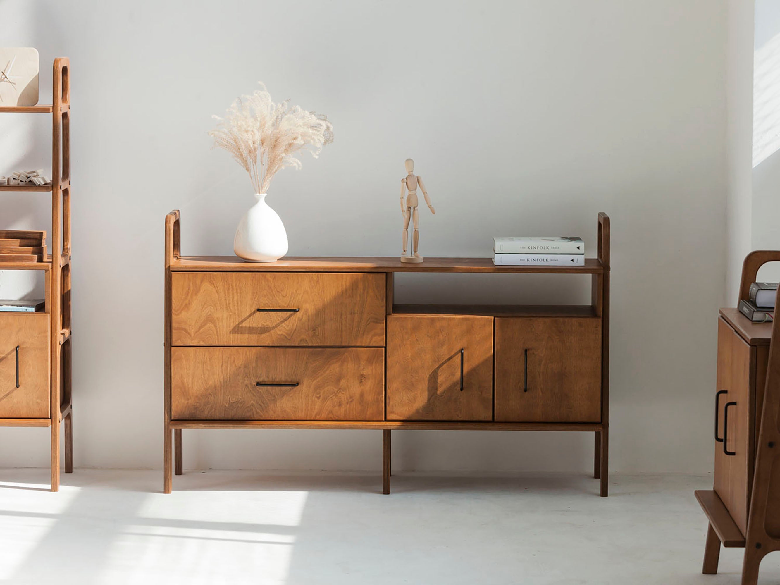 Wooden Handmade Sideboard with Open Cabinet and Drawers by PWood Pro